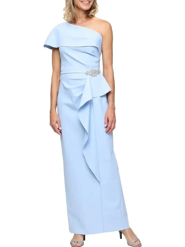 Alex Evenings Crystal Detail One-shoulder Gown - Hydrangea