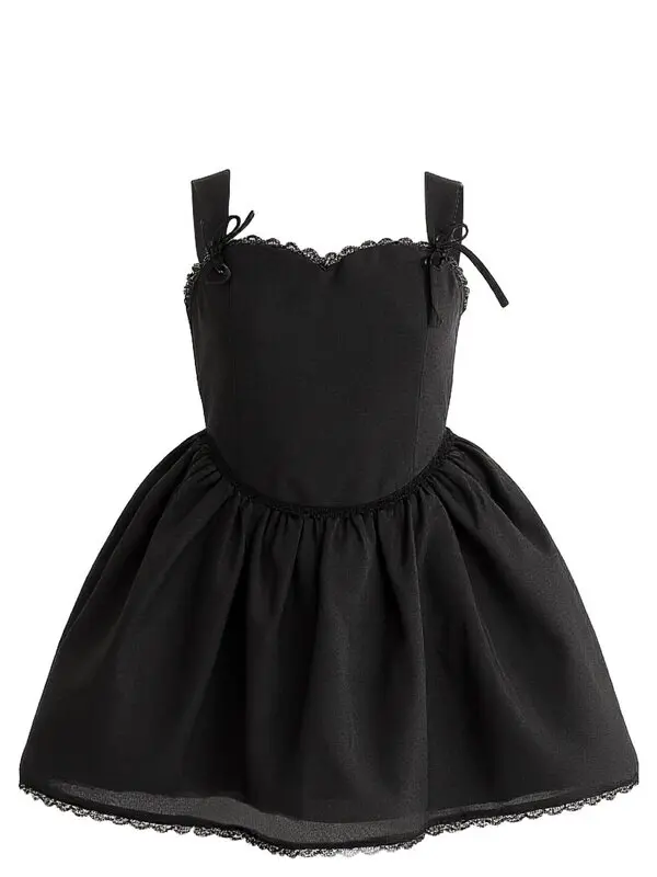 TULLEEN Lace Trim Flared Dress - Black