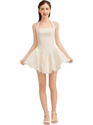 TULLEEN Halter Neck Flared Dress - White