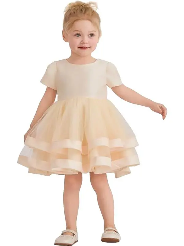TULLEEN Satin Bow Tulle Dress - Champagne