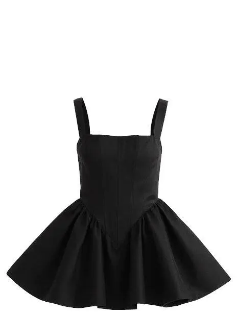 TULLEEN Square-neck Flared Dress - Black