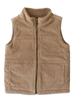 GOUMIKIDS Corduroy And Faux Shearling Reversible Vest - Champignon