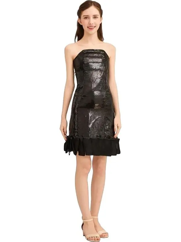 TULLEEN Satin Strapless Dress - Black