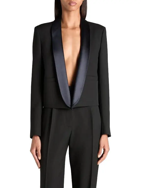 TOM FORD Wool Grain De Poudre Crop Tuxedo Jacket - Black/deep Blue Navy