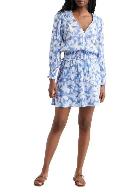 Rails Zana Floral Smocked Long Sleeve Dress - Blue Amaranth