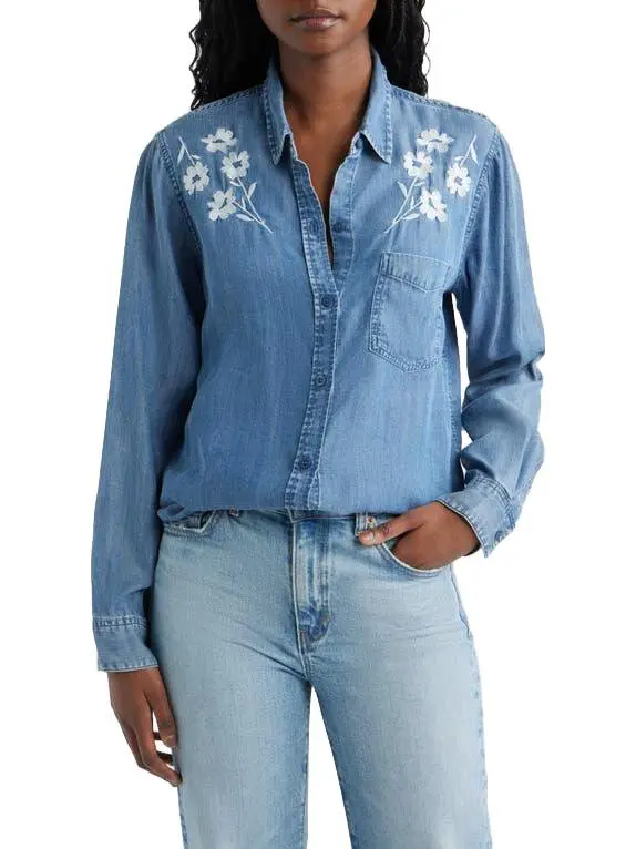 Rails Ingrid Floral Embroidered Chambray Shirt - Fleur Embroidery