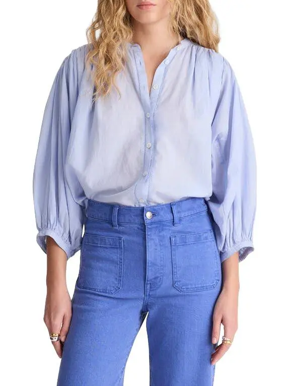 Madewell Shirred Crewneck Button-up Top - Tranquil Blue
