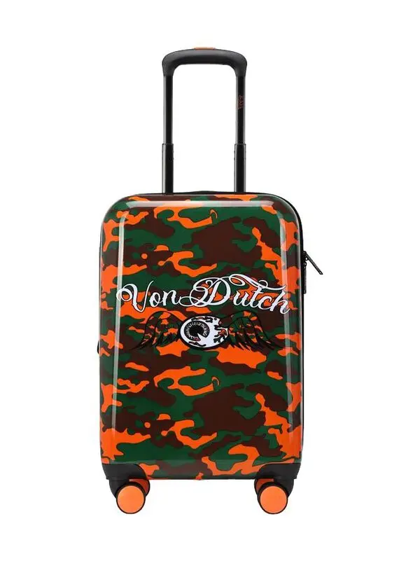 VON DUTCH Expandable Hardside Spinner Carry-on Suitcase - Orange Camo