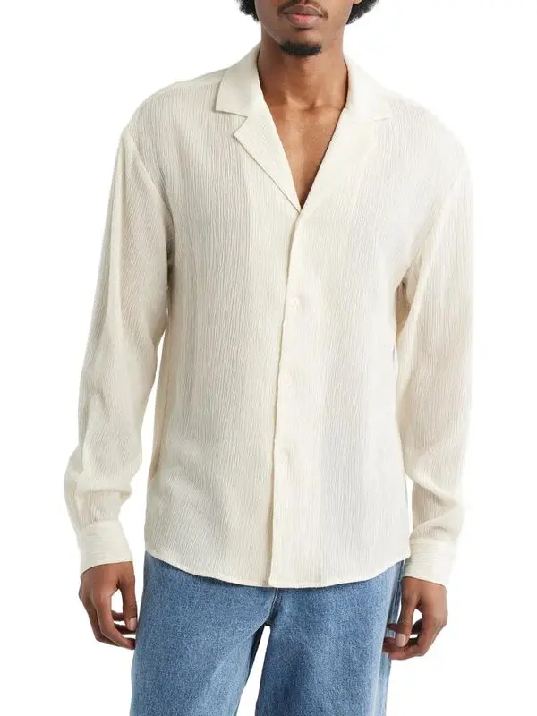 KROST Rippled Long Sleeve Camp Shirt - Egret