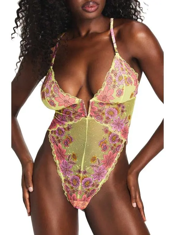 SAVAGE X FENTY Mod Poppy Lace Teddy - Sunny Lime Floral Play Lace
