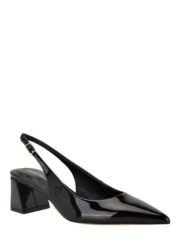 Calvin Klein Sarra Slingback Pointed Toe Pump - Black Patent