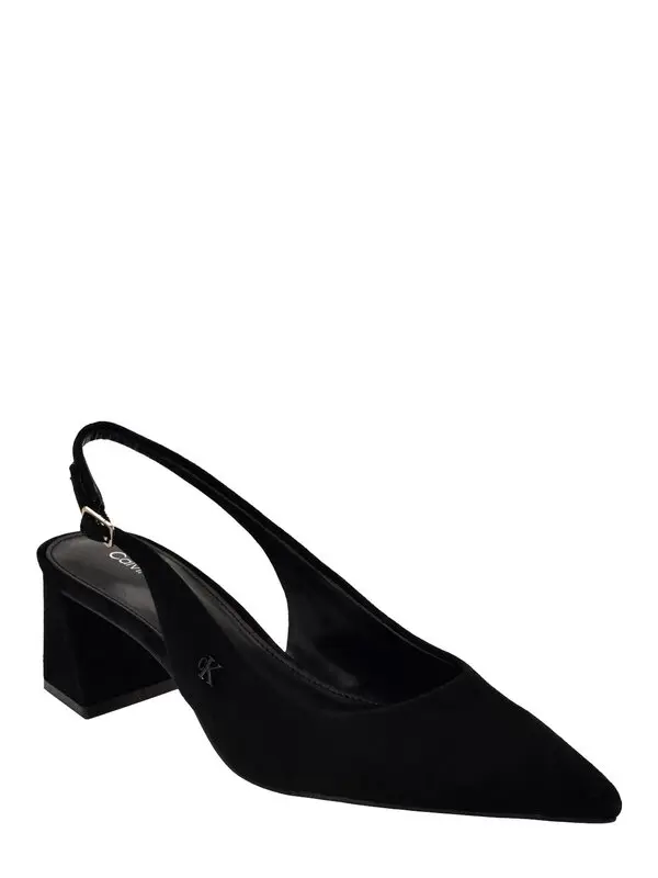 Calvin Klein Sarra Slingback Pointed Toe Block Heel Pumps - Black