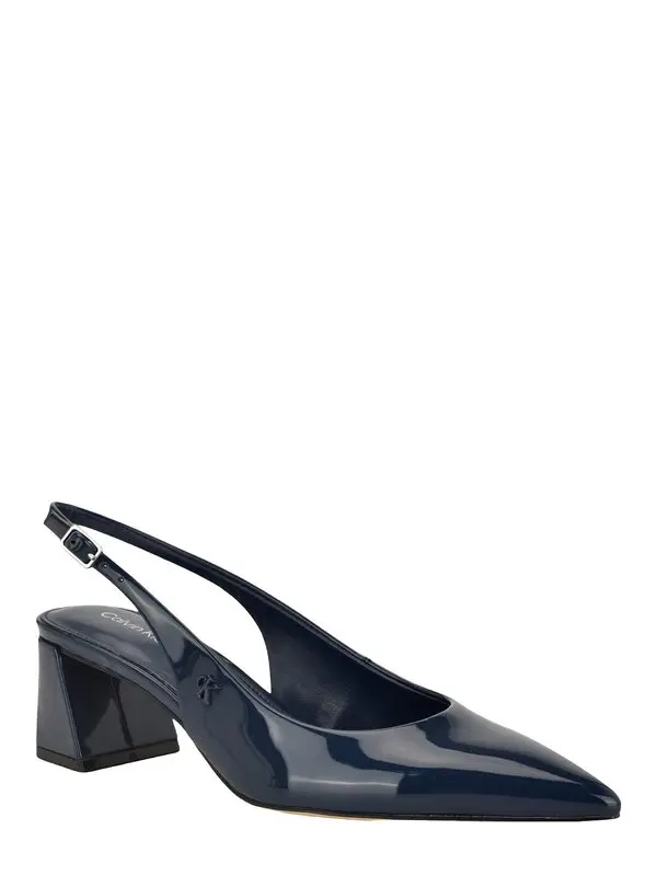 Calvin Klein Sarra Slingback Pointed Toe Pump - Navy Patent