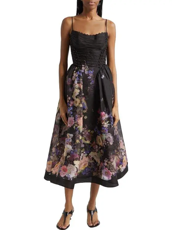 Zimmermann Kindred Spirit Luna Floral Beaded Picnic Dress - Black Multi Floral