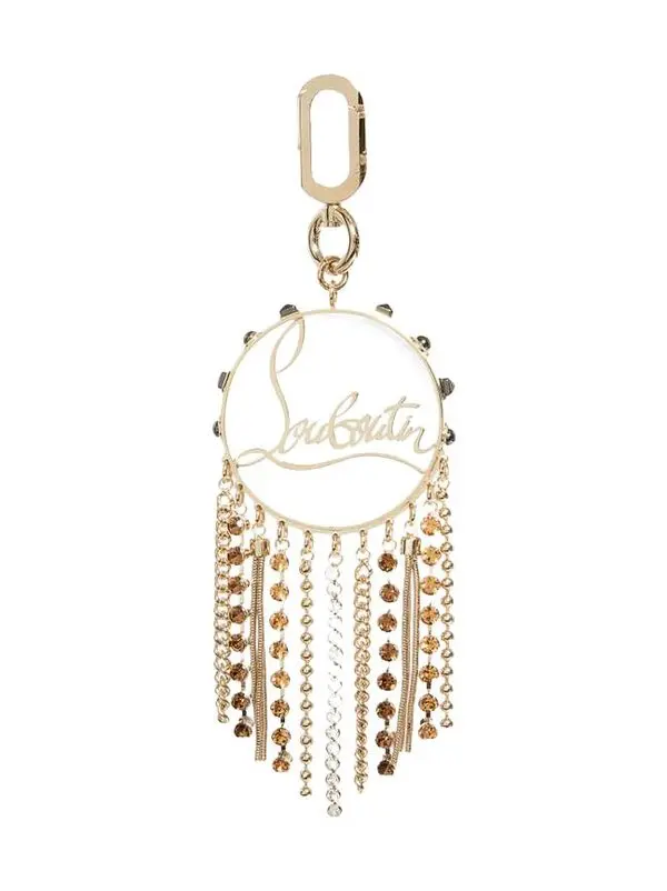 CHRISTIAN LOUBOUTIN Crystal Fringe Logo Bag Charm - G038 Gold/gun Metal