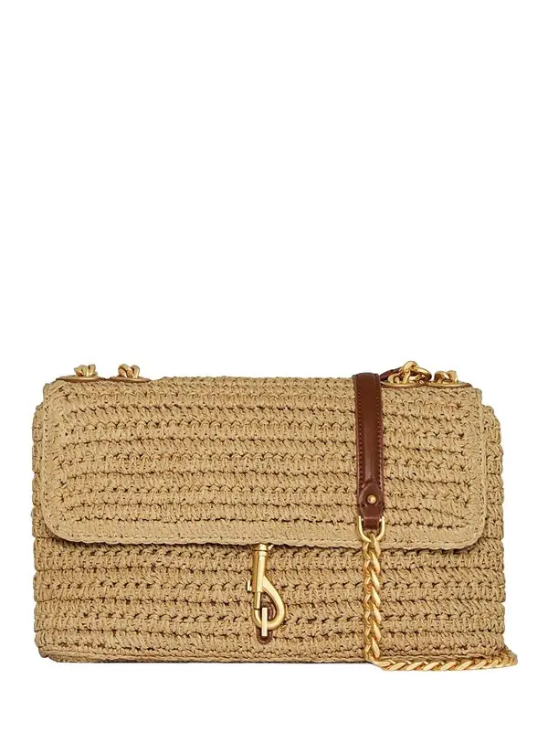 Rebecca Minkoff Medium Edie Straw Crossbody Bag - Natural/tawny