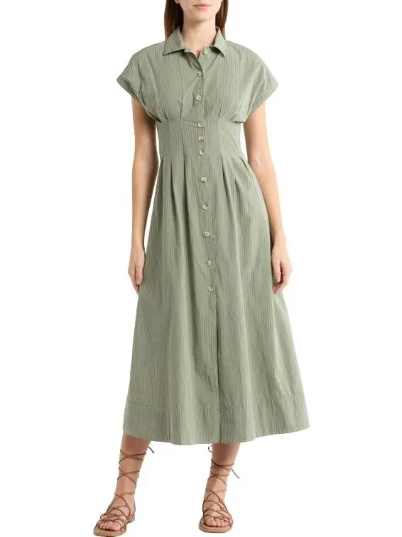 Marine Layer Arden Midi Shirt Dress - Olive/navy Stripe