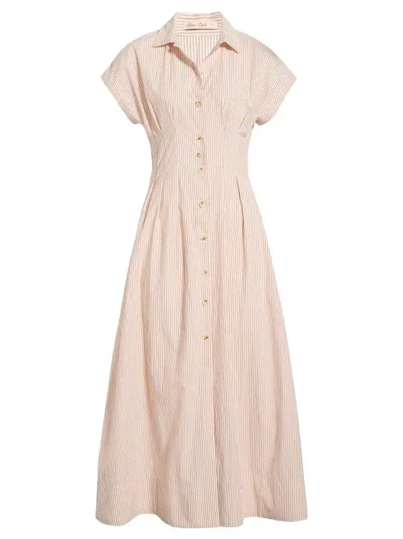 Marine Layer Arden Midi Shirtdress - Rust/white Stripe