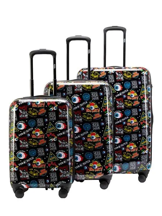 VON DUTCH Kustom Kulture 3-piece Hardside Spinner Luggage Set - Black Jax