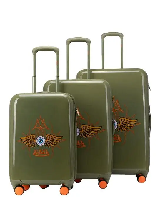 VON DUTCH Kustom Kulture 3-piece Hardside Spinner Luggage Set - Olive Eyeflight