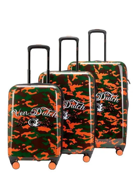 VON DUTCH Kustom Kulture 3-piece Hardside Spinner Luggage Set - Orange Camo