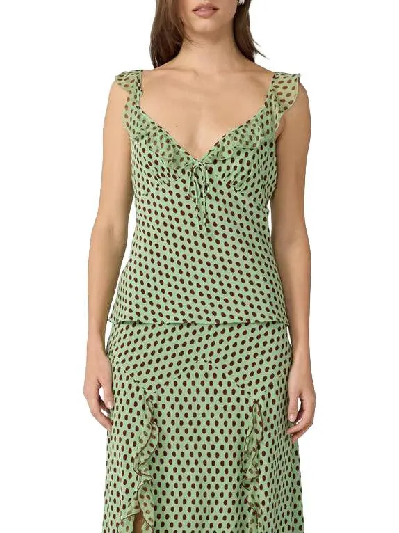 Diane Von Furstenberg Lia Polka Dot Ruffle Trim Top - Jelly Polka Dot