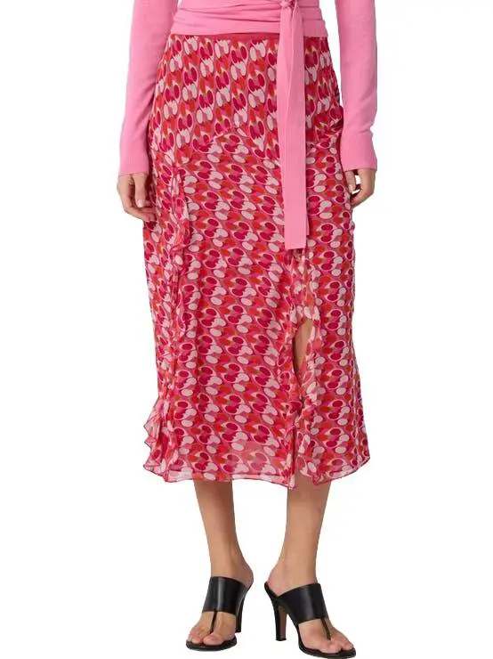 Diane Von Furstenberg Geo Print Midi Skirt - Pop Link Mini Blondie Pink