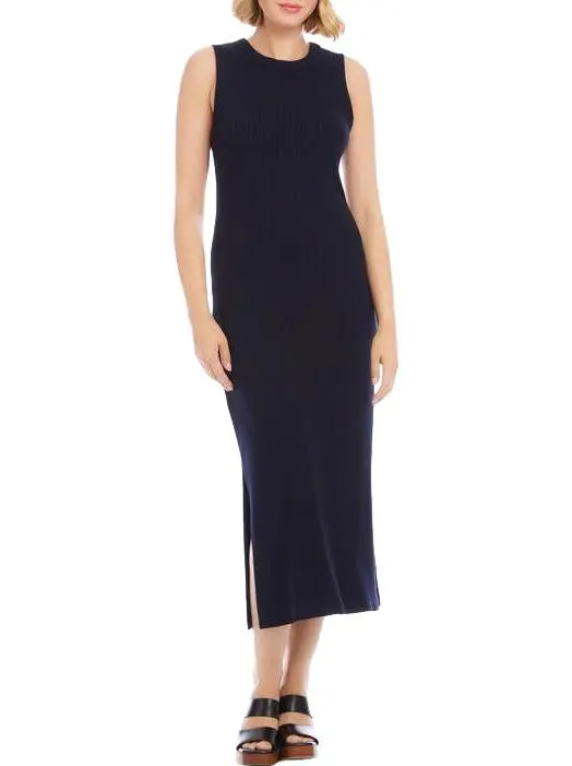 Karen Kane Ribbed Column Midi Dress - Navy