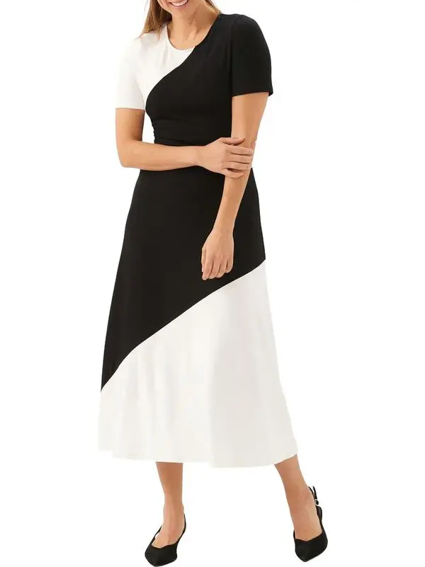 Karen Kane Colorblock Jersey Midi Dress - White/black