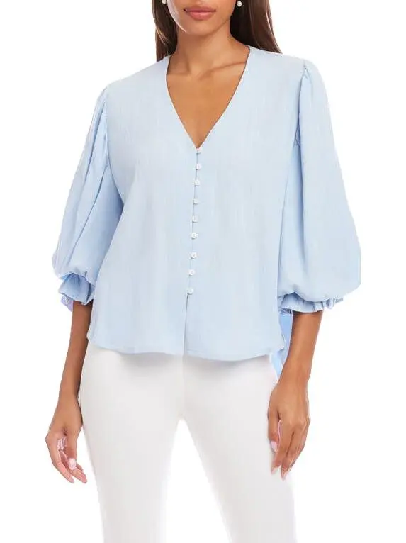 Karen Kane Linen-blend Button-up Top - Blue