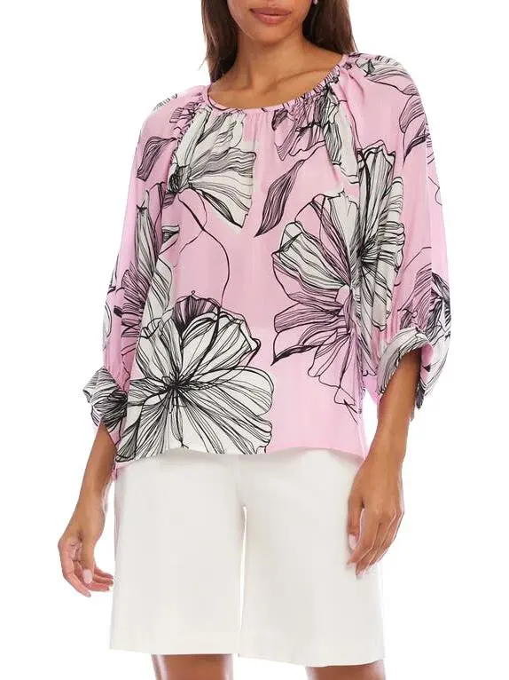 Karen Kane Floral Blouson Sleeve Top - Pink Print