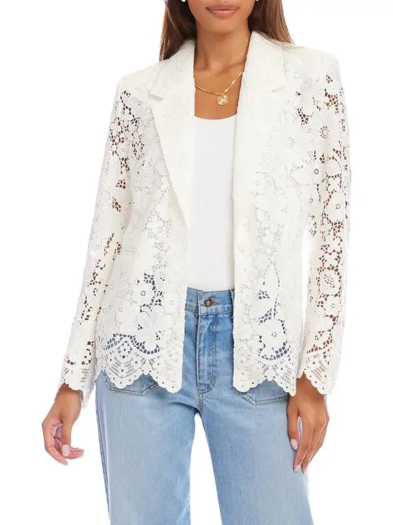 Karen Kane Scallop Trim Lace Blazer - Off White