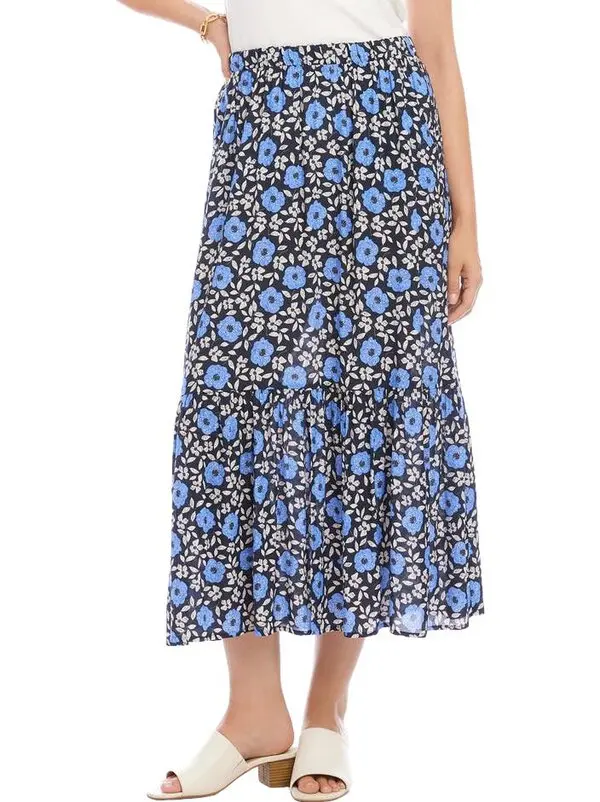 Karen Kane Tiered Midi Skirt With Front Slit - Print
