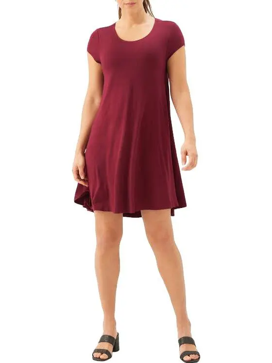 Karen Kane Maggie Cap-sleeve Trapeze Dress - Red Burgundy