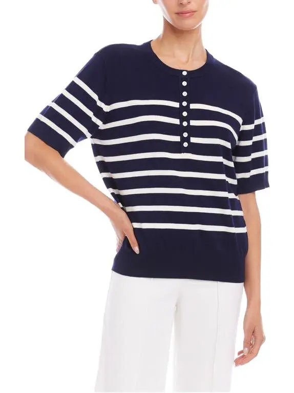 Karen Kane Striped Henley Sweater - Now