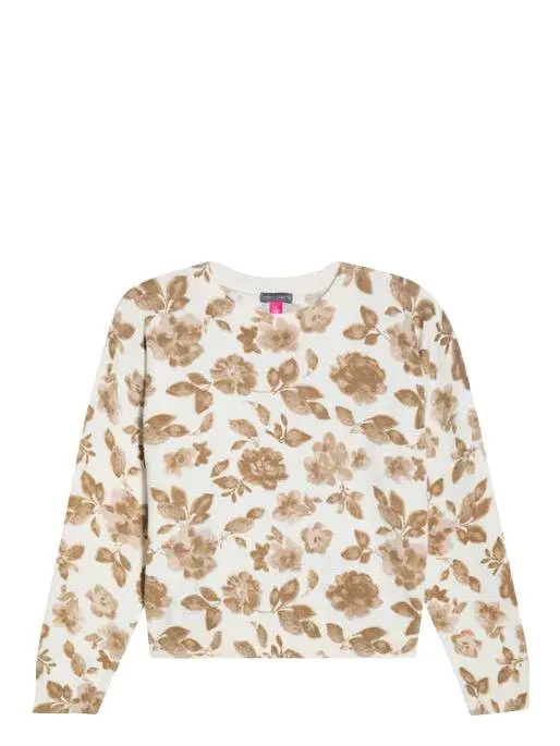 Vince Camuto Floral Cotton Crewneck Sweater - Camel