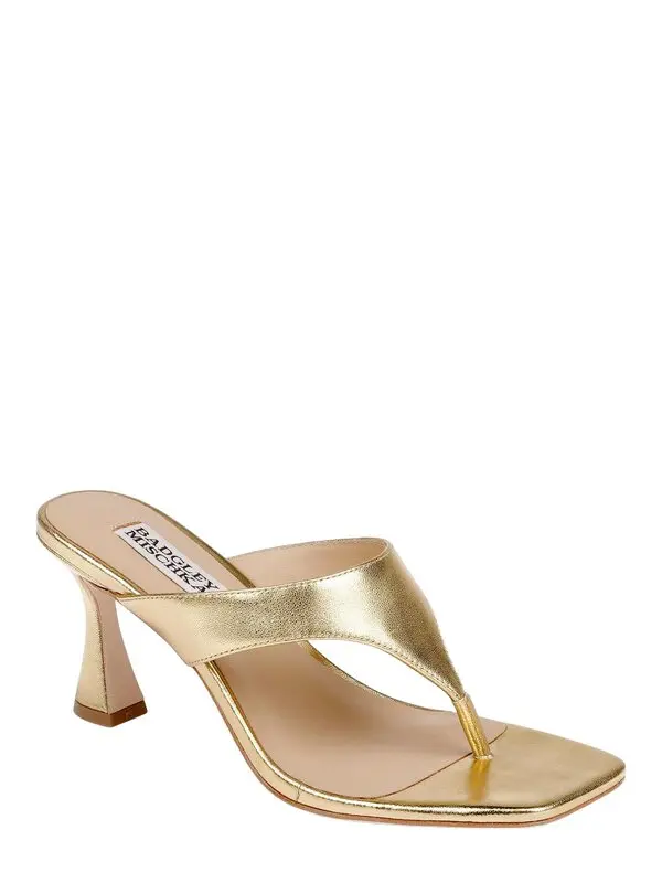 Badgley Mischka Whitley Leather Flip Flops - Gold Metallic