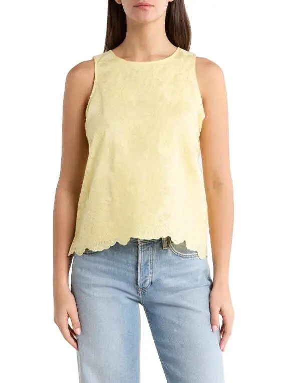 Vince Camuto Lace Tank With Scalloped Hem - Lemon Cream
