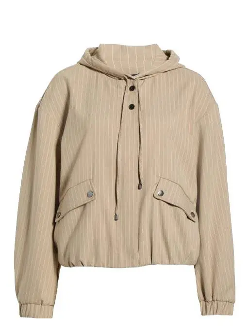 Vince Camuto Pinstripe Hooded Twill Jacket - Toffee