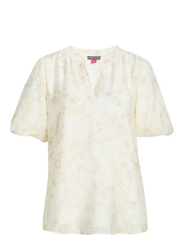 Vince Camuto Floral Print Short Sleeve Top - Camel