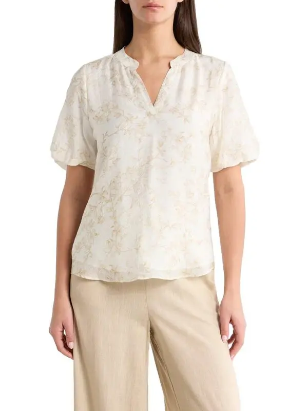 Vince Camuto Floral Print Short Sleeve Top - Camel