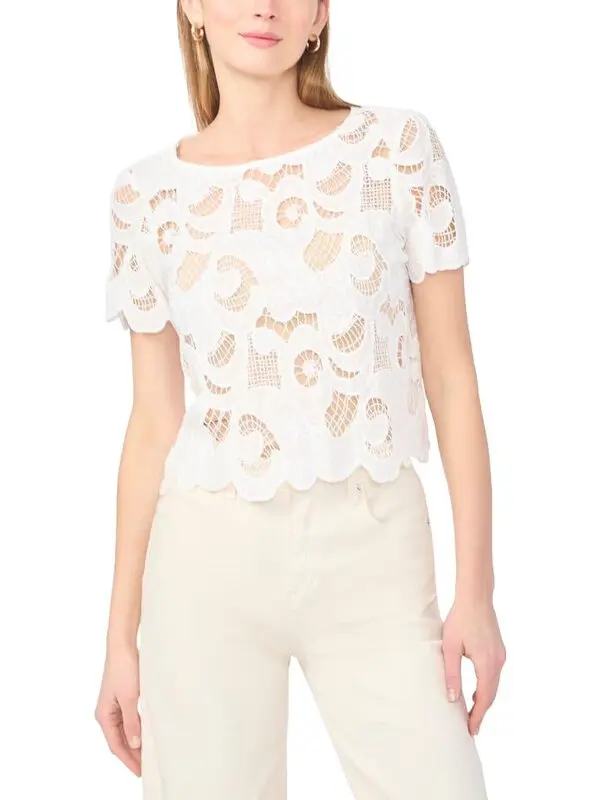 Vince Camuto Short Sleeve Lace Top - Ultra White