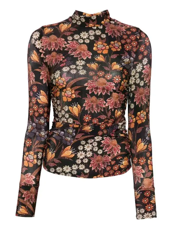 Farm Rio Long Sleeve Floral Print T-shirt - Black