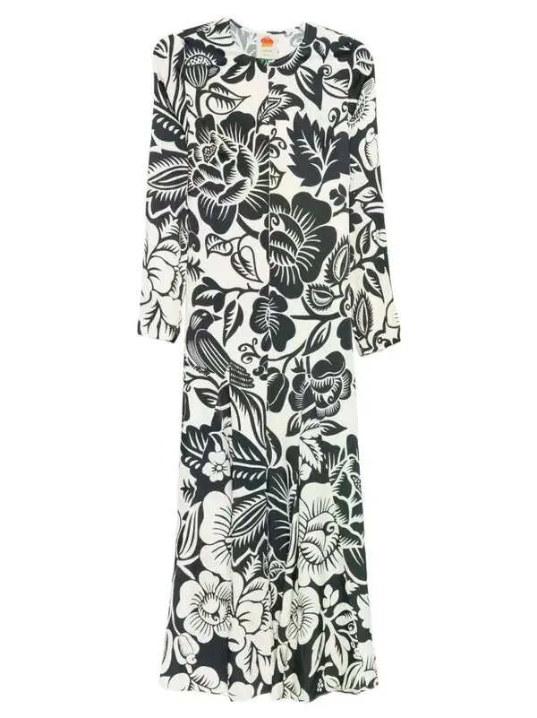Farm Rio Floral-print Zip Dress - White
