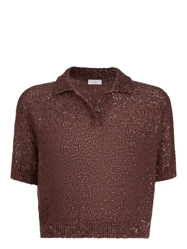 Brunello Cucinelli Sequin Collared Top - Red