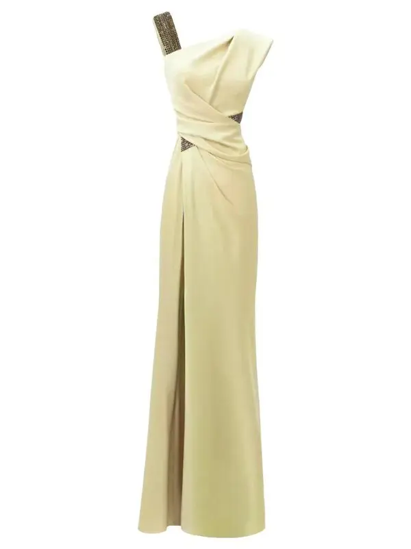 GEMY MAALOUF Embellished Asymmetrical-neckline Maxi Dress - Green