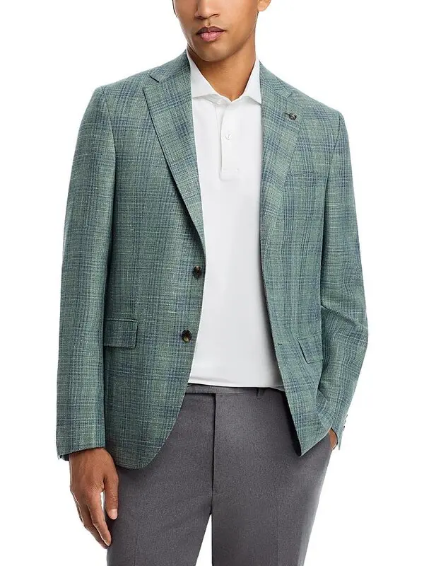 JACK VICTOR Midland Wool, Silk & Linen Plaid Regular Fit Sport Coat - Sage/ Navy