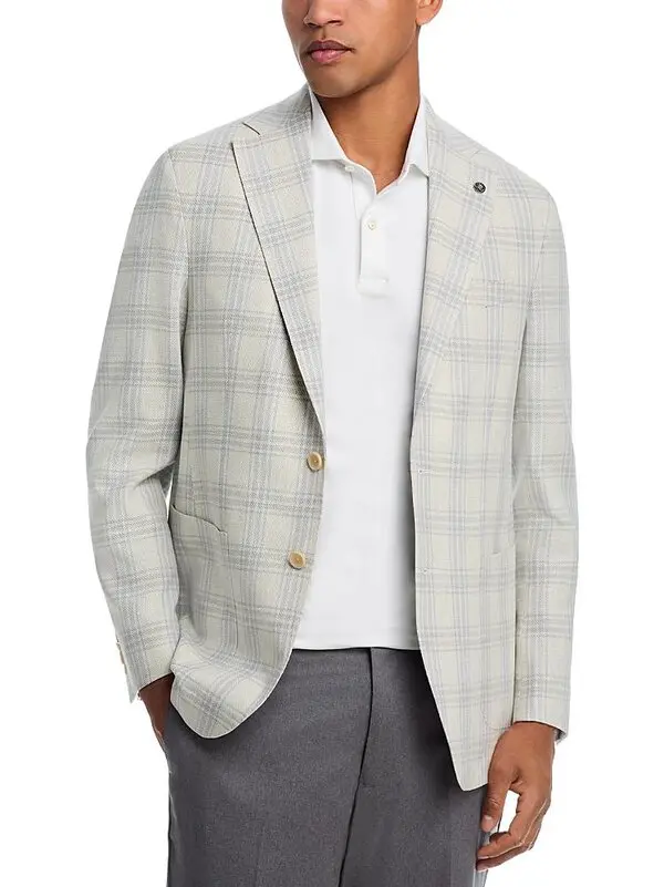 JACK VICTOR Hampton Plaid Jersey Blazer - Light Grey/ Blue