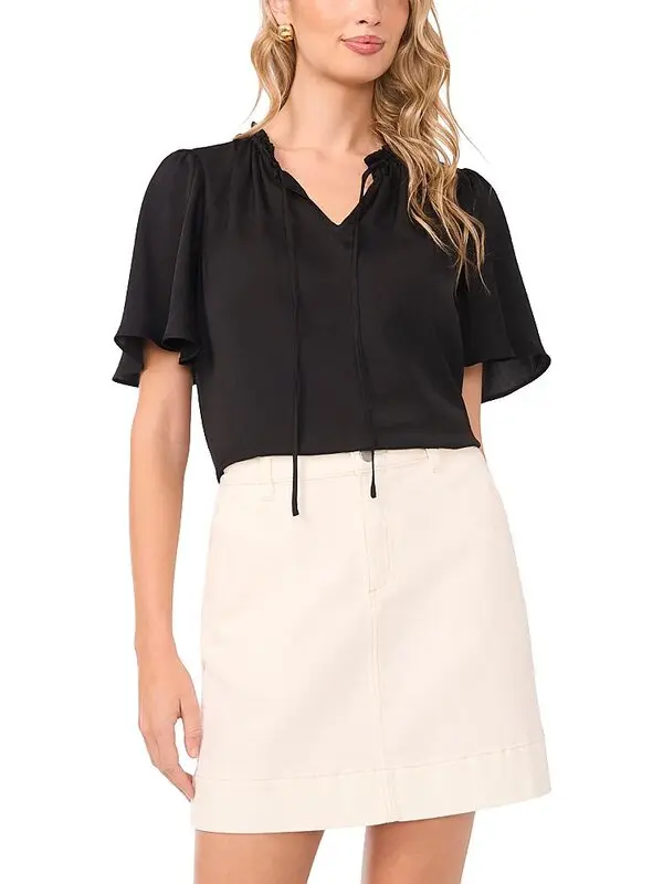 Vince Camuto Tie Neck Princess Sleeve Blouse - Rich Black