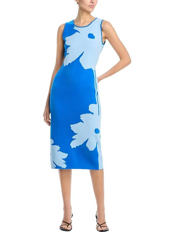 T Tahari Jacquard Graphic Floral Sweater Dress - Cobalt Stone